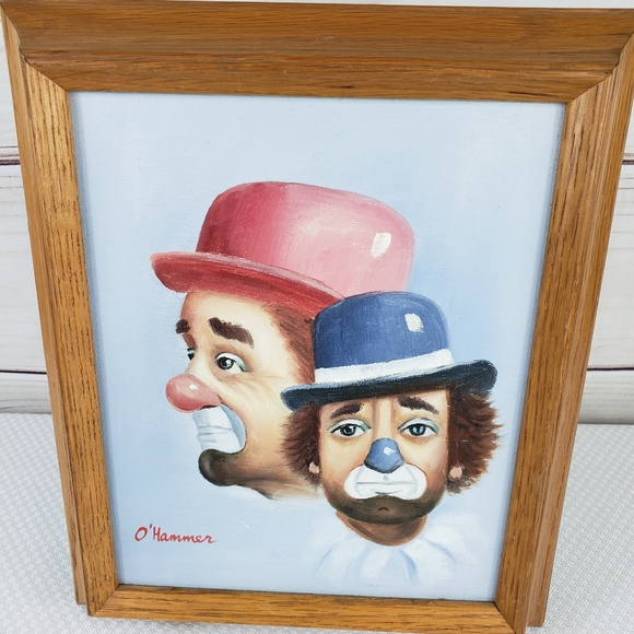 O'Hammer | Art | Vtg Original Oil Painting On Canvas Clowns Signed ...
